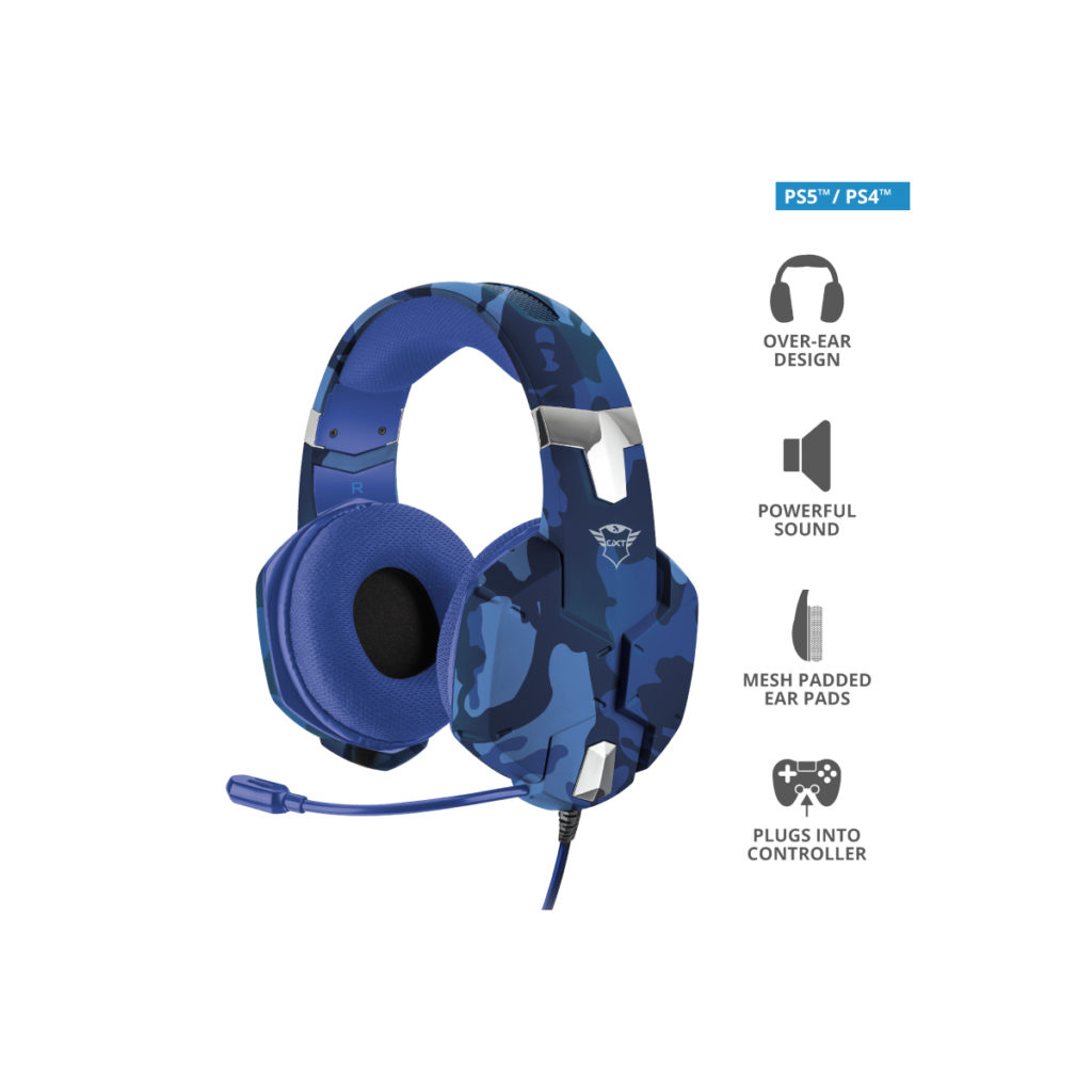 Audifonos Trust Gxt (23249) 322b Carus Gaming Headset Blue Camo,3.5mm 3 ...